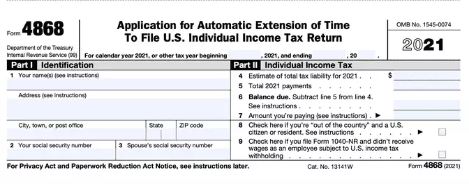 Form 4868: Uwendung fir Automatesch Verlängerung vun der Zäit fir d'US Individual Income Tax Return