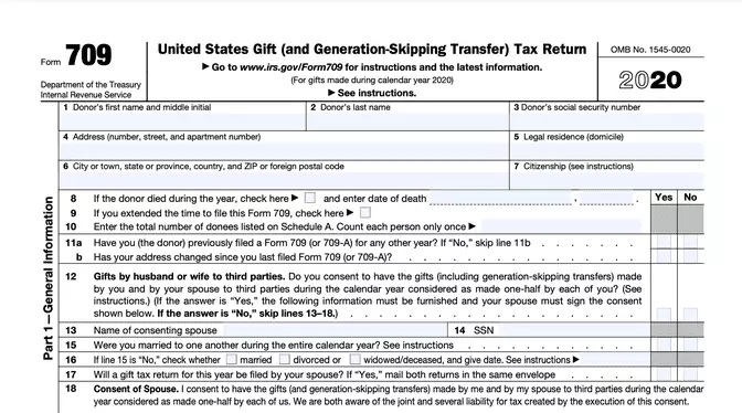 Formulario 709 Declaración de impuestos sobre donaciones (y transferencias con salto generacional) de Estados Unidos